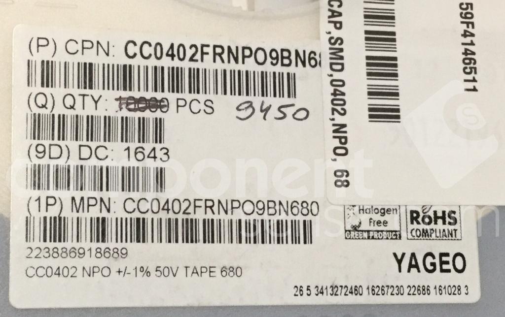 CC0402FRNPO9BN680 - Yageo - datasheet