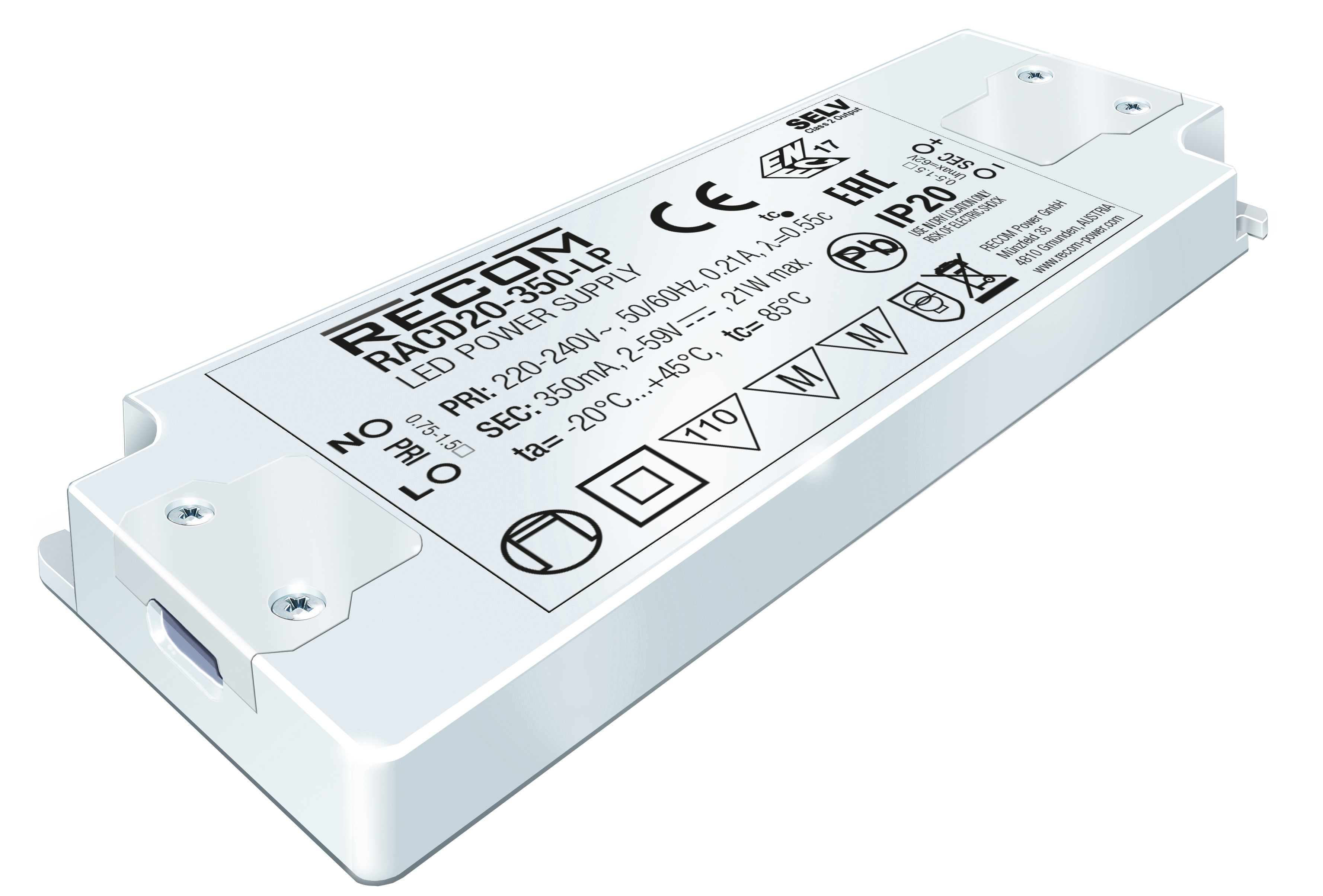 RACD20-350-LP Recom Power - Datasheet PDF & Technical Specs