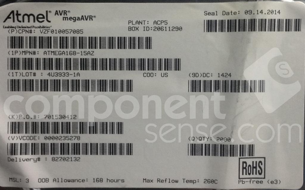ATMEGA168-15AZ Microchip - Datasheet PDF & Technical Specs