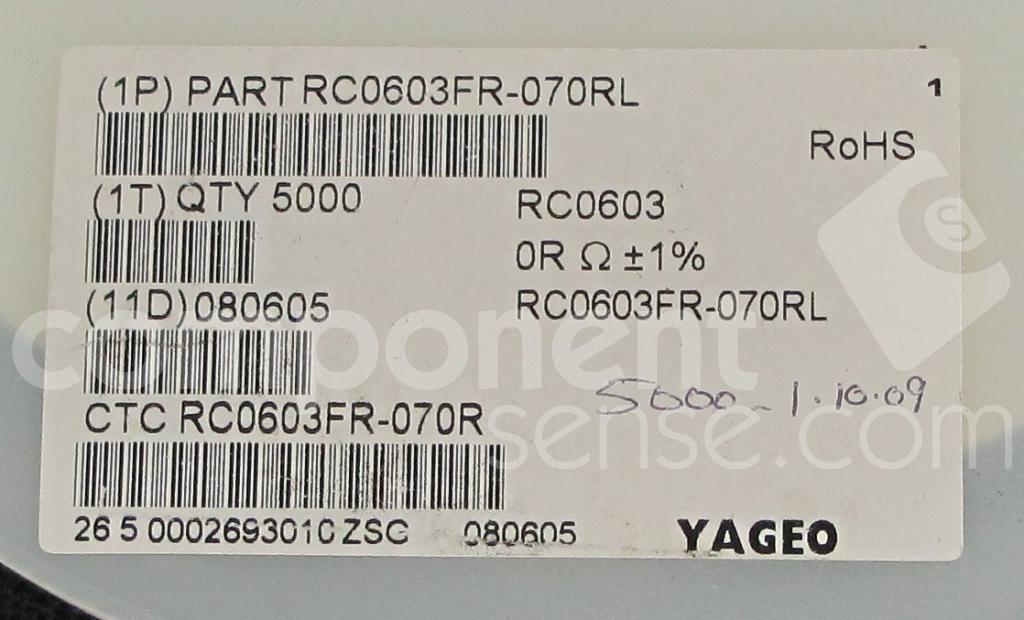 RC0603FR-070RL Yageo - Datasheet PDF & Technical Specs