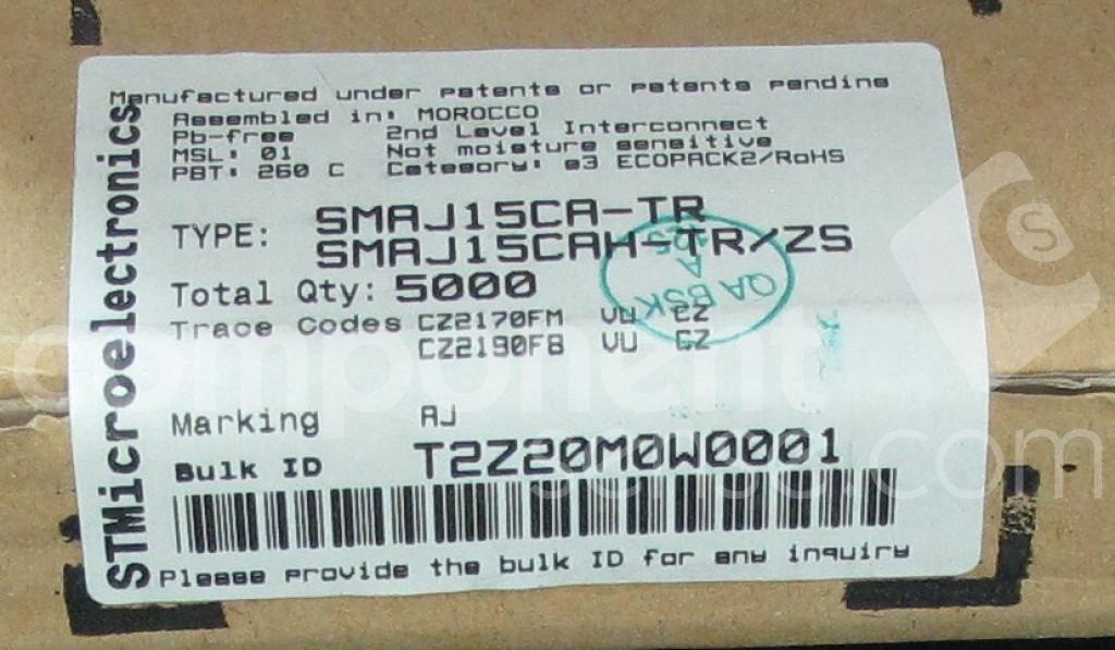 SMAJ15CA-TR STMicroelectronics - Datasheet PDF & Technical Specs