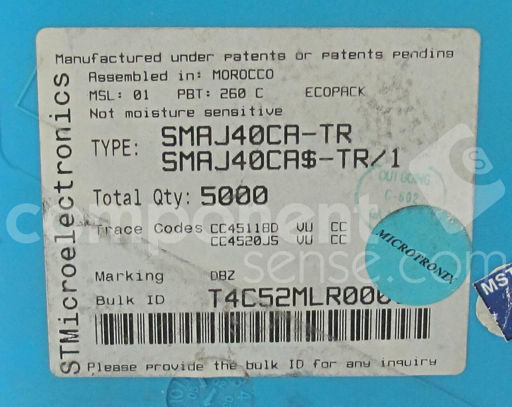SMAJ40CA-TR STMicroelectronics - Datasheet PDF & Technical Specs
