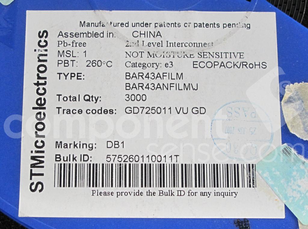 BAR43AFILM STMicroelectronics - Datasheet PDF & Technical Specs