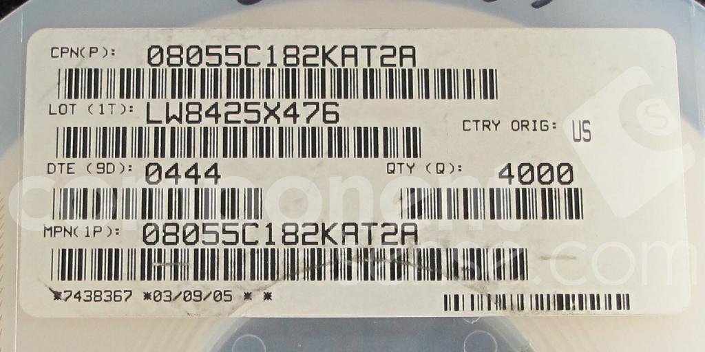 08055C182KAT2A KYOCERA AVX - Datasheet PDF & Technical Specs