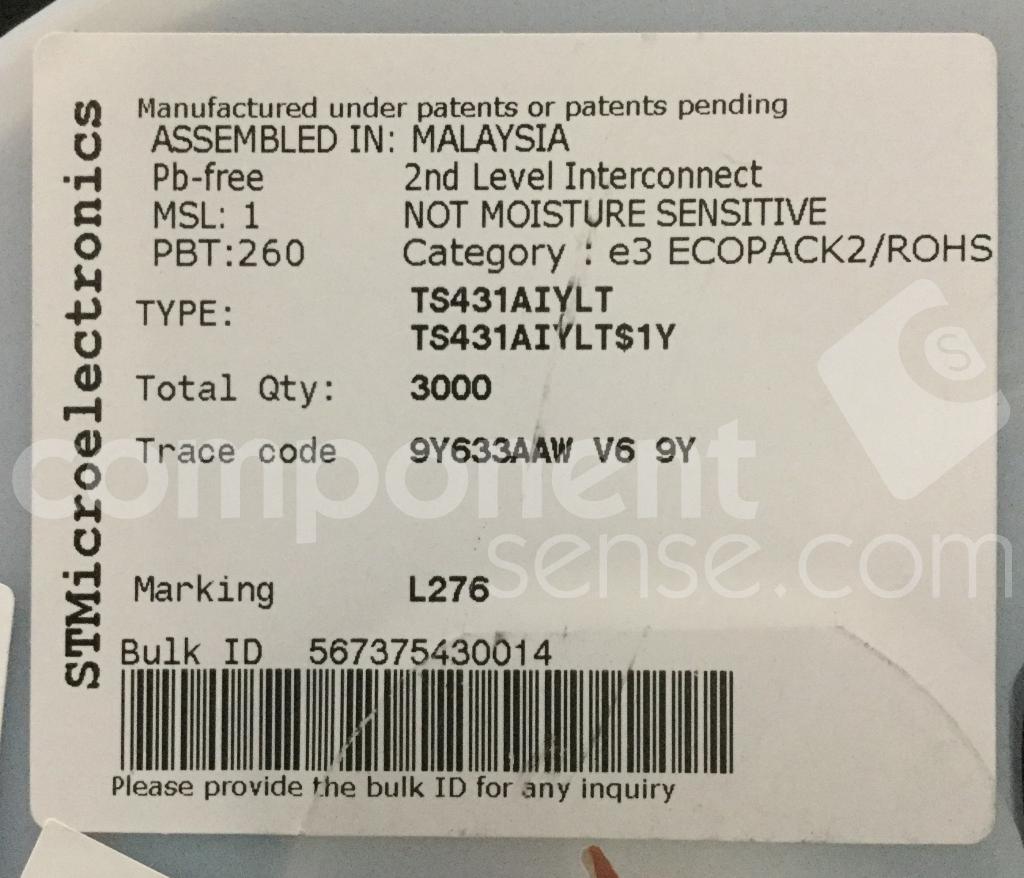 TS431AIYLT STMicroelectronics - Datasheet PDF & Technical Specs